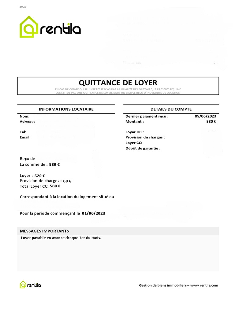 Copie de Quittance - Loyer | PDF