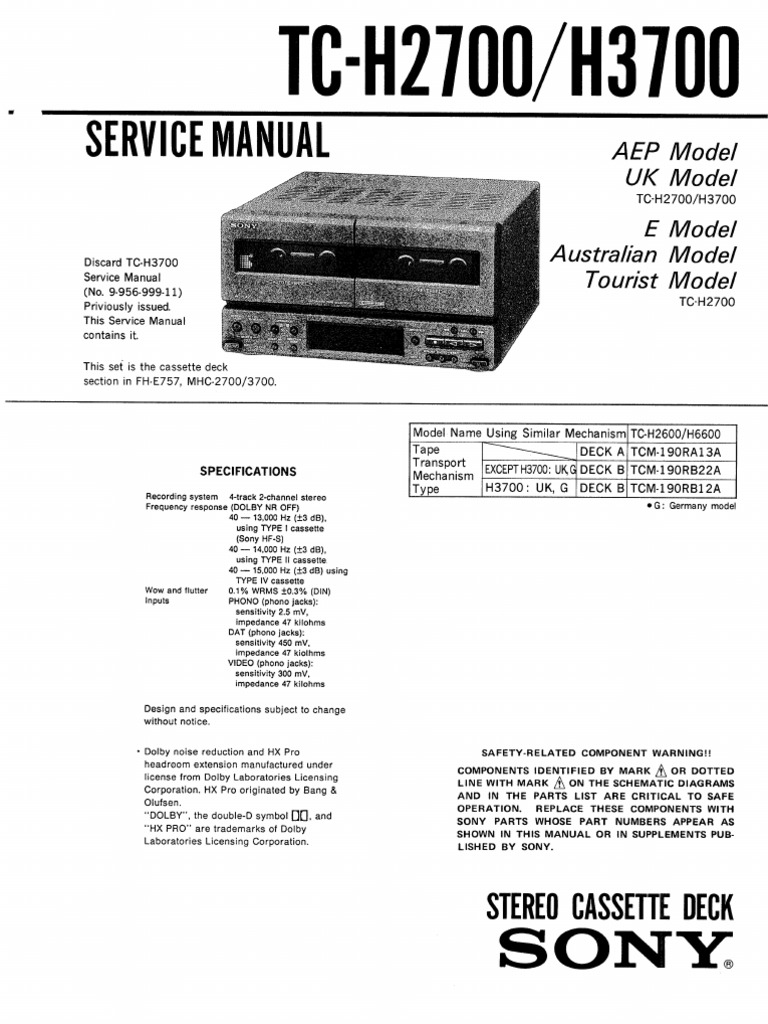 Sony TC H2700 Service Manual | PDF