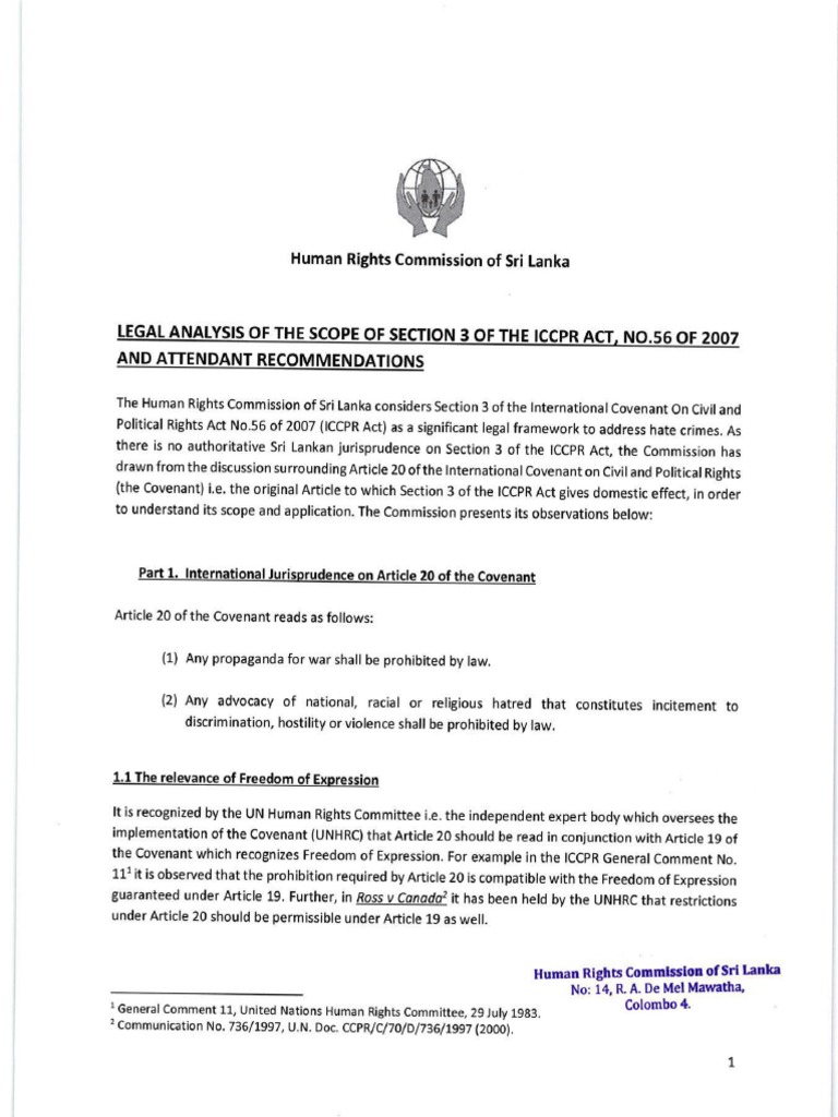 HRCSL Guidelines S. 3 ICCPR | PDF