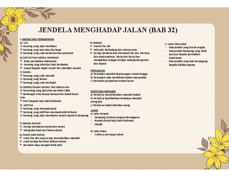 Ringkasan Bab 32 Novel Jendela Menghadap Jalan Karya Ruhaini Matdarin | PDF