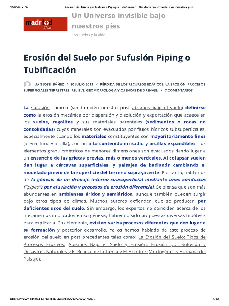 Erosión Del Suelo Por Sufusión Piping o Tubificación - Un Universo ...
