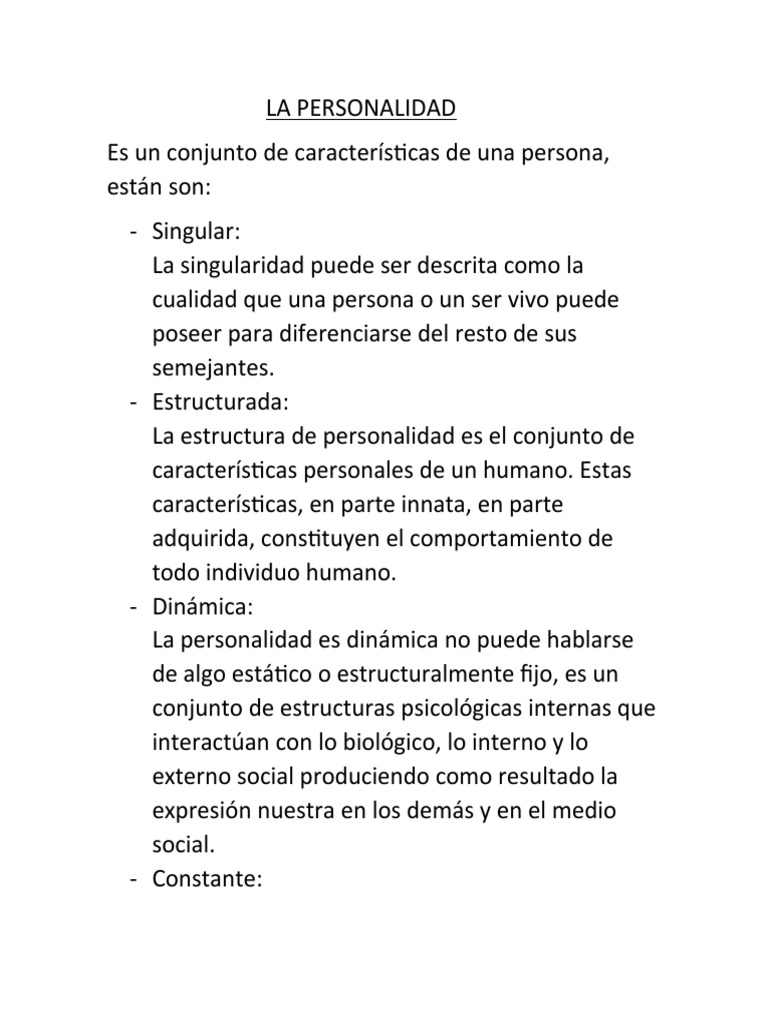 La Personalidad | PDF | Teorías psicologicas | Conceptos psicologicos