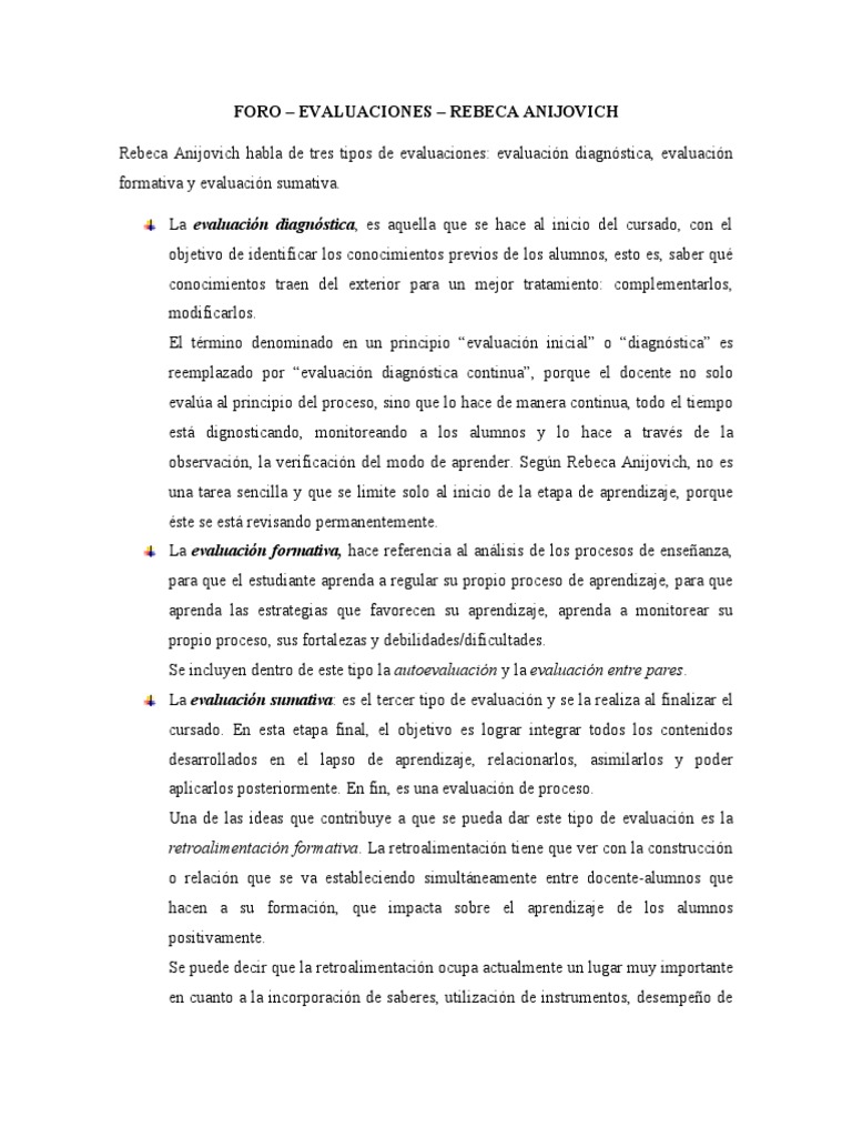 Tipos de Evaluación según Anijovich | PDF | Evaluación | Aprendizaje