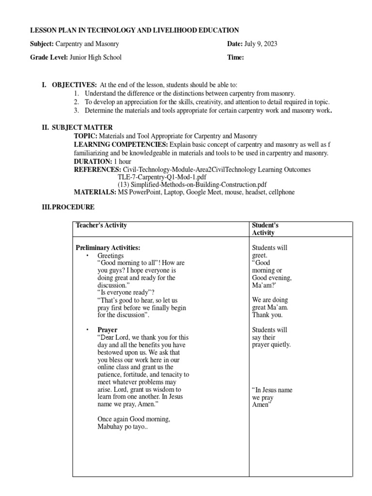 MCLC - Edited Lesson Plan For TLE | PDF