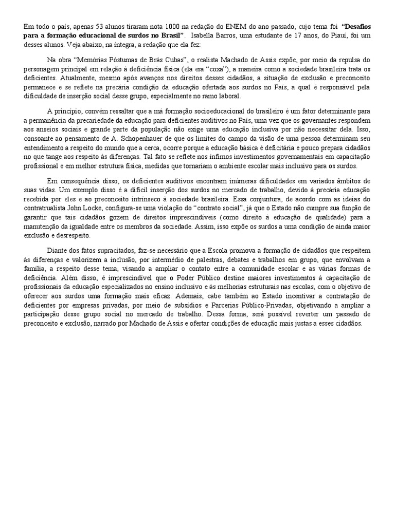 Modelo de Redação Nota Mil para Embasamento Da Proposta de Intervenção ...