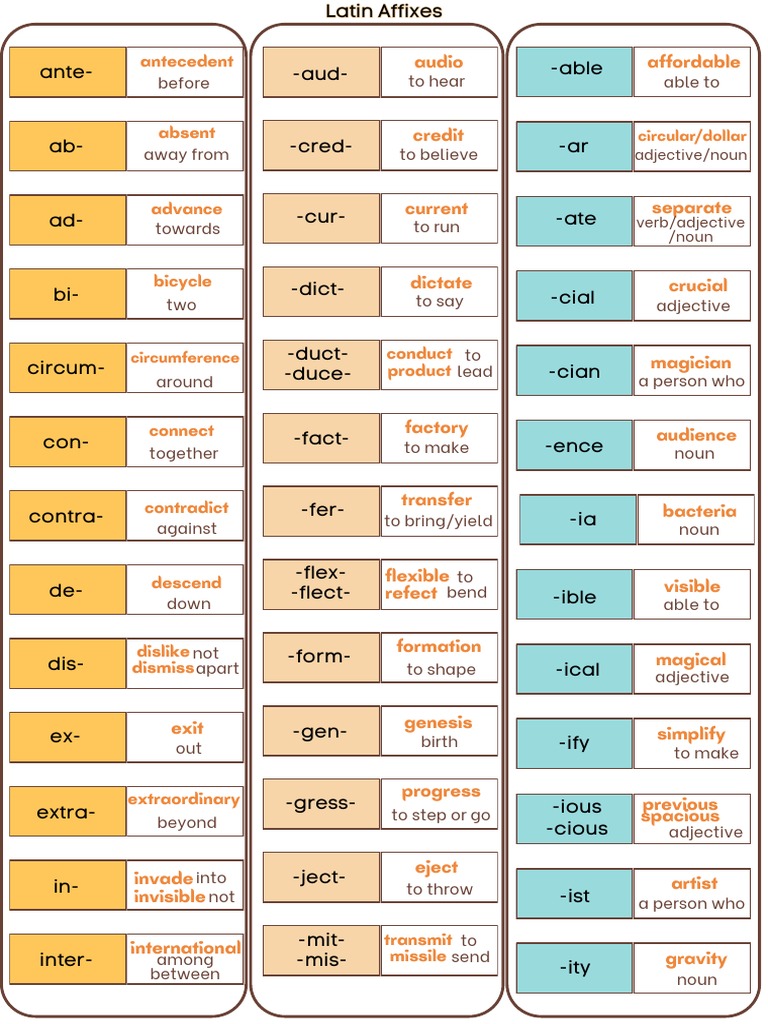 Latin Affix Cheat Sheet | PDF