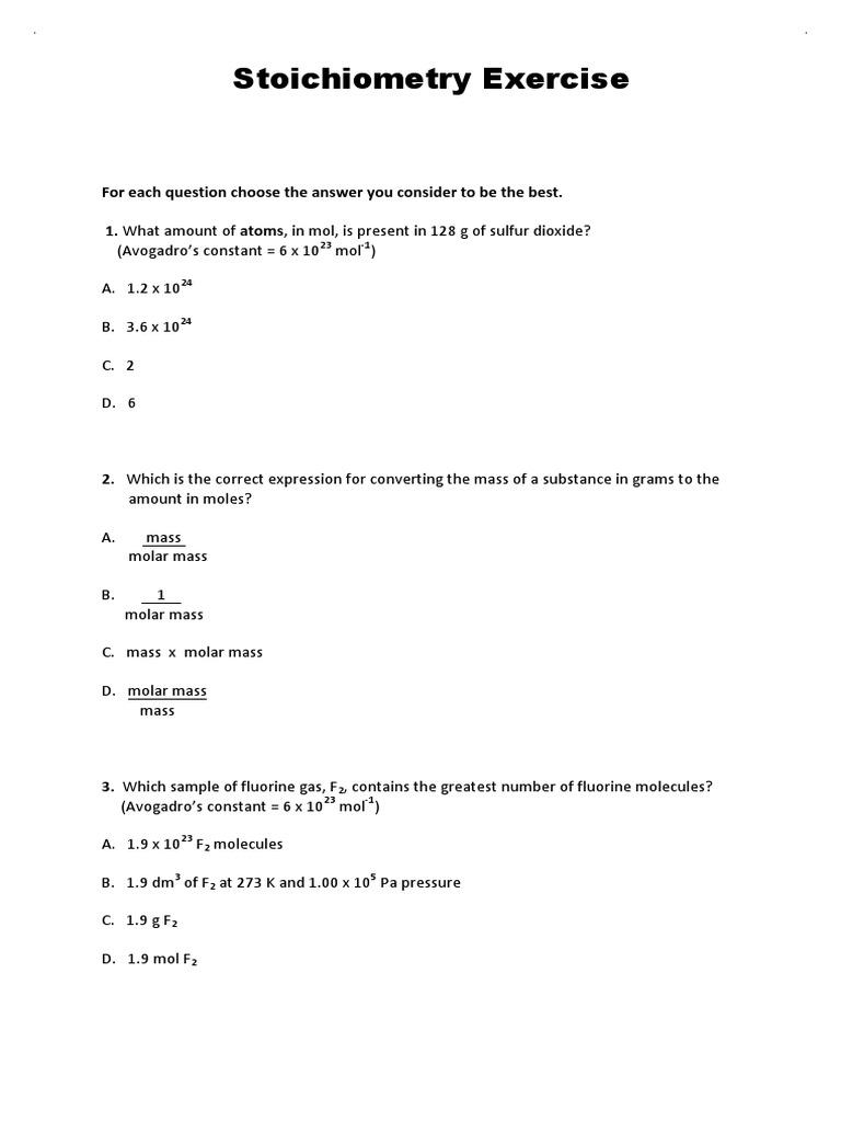 Stoichio Exercise | PDF