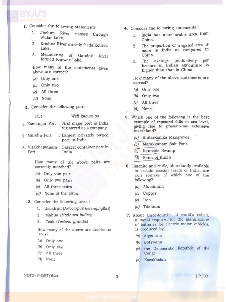 Upsc Prelims 2023 Question Paper Set A 34 | PDF
