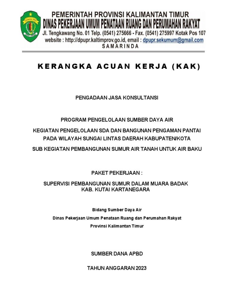 Supervisi Pembangunan Sumur Dalam Muara Badak Kab. Kutai Kartanegara | PDF