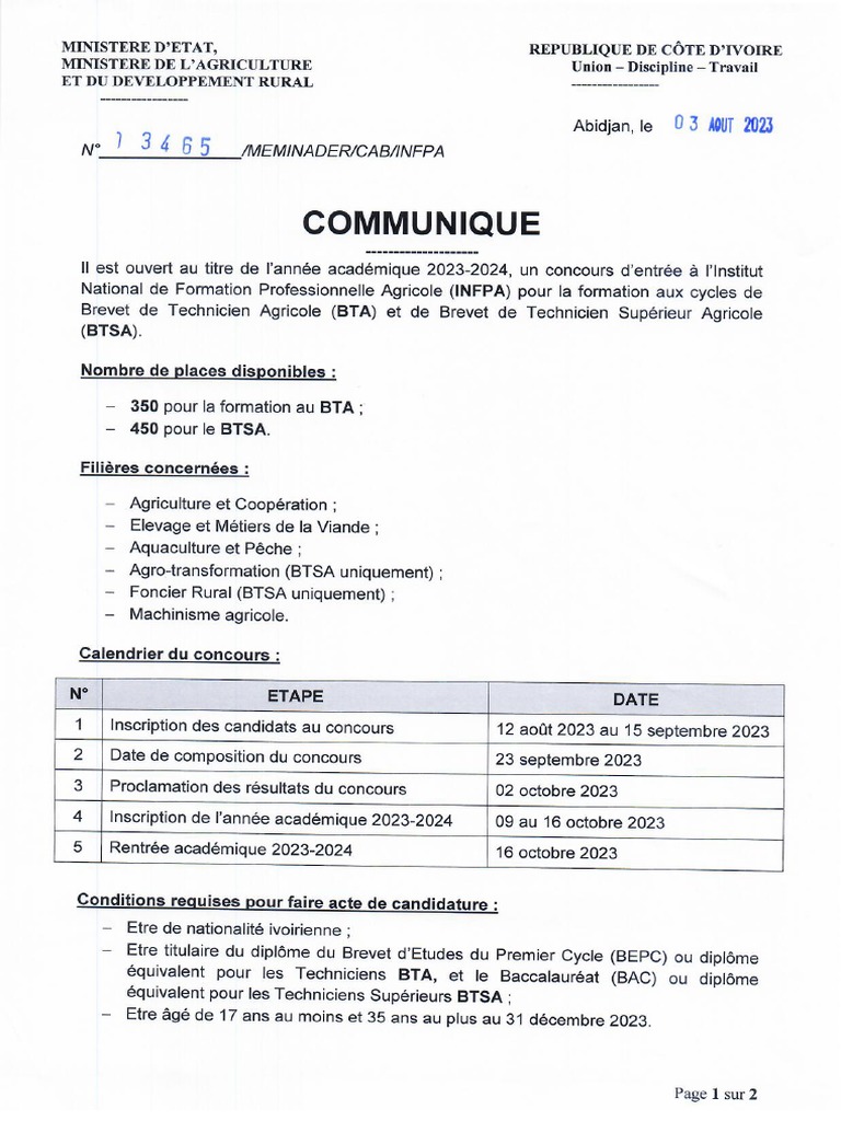 Communique Concours 2023 | PDF