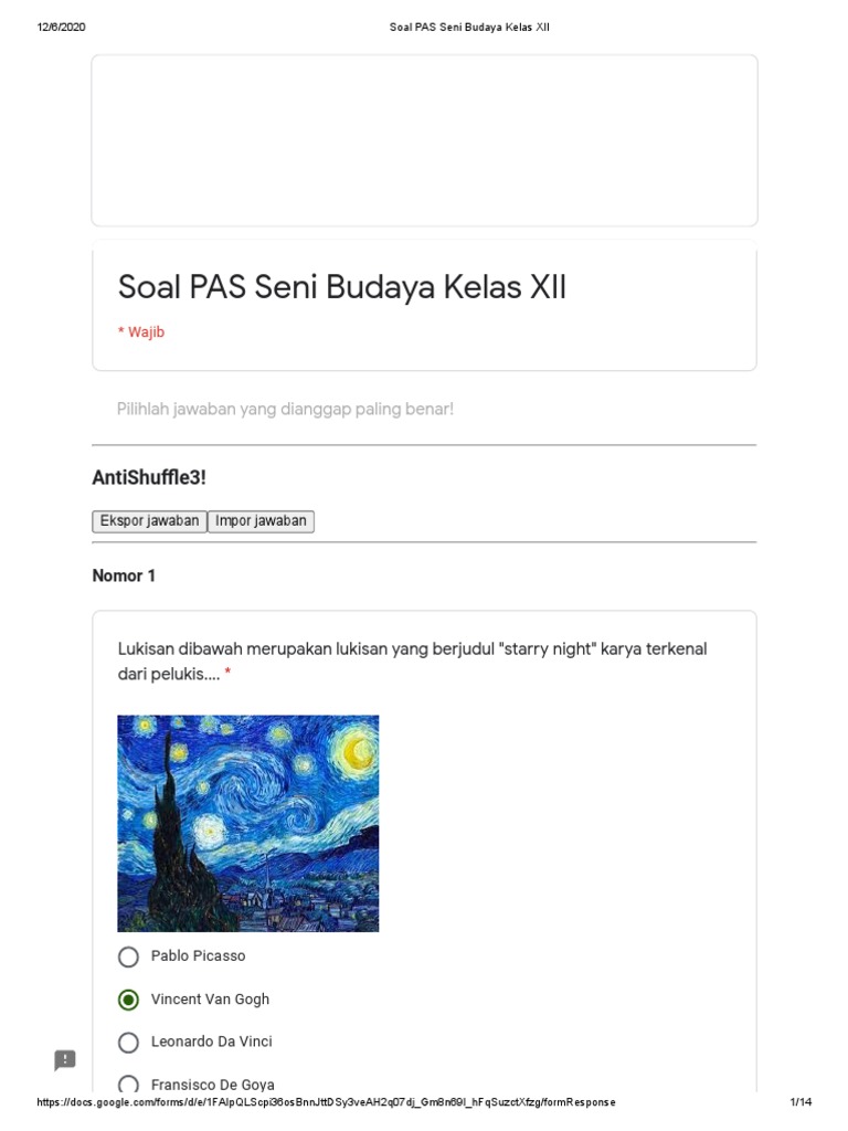 Soal PAS Seni Budaya Kelas XII | PDF