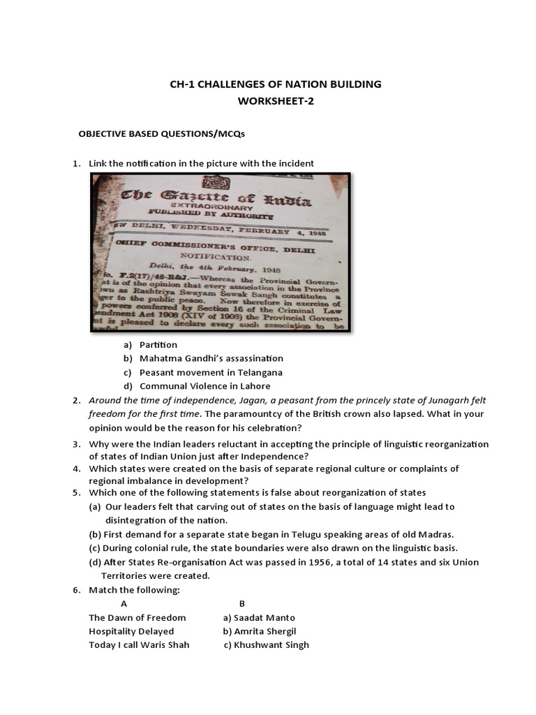 Challenges of Nation Building in India | PDF | Politics