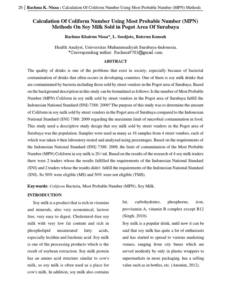 Calculation of Coliform Number Using Most Probable Number (MPN) Methods ... Calculation of Coliform Number Using Most Probable Number (MPN) Methods ...