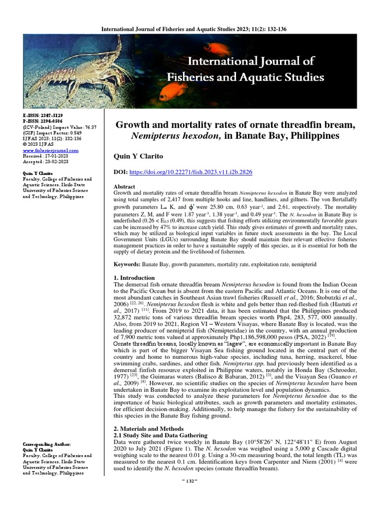Growth and Mortality of Ornate Threadfin Bream | PDF