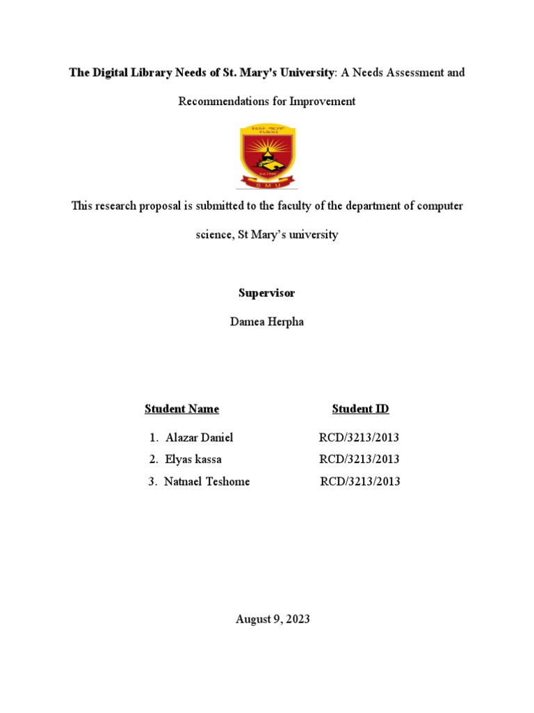 ST Mary's University Digital Library System Research Proposal | PDF ...