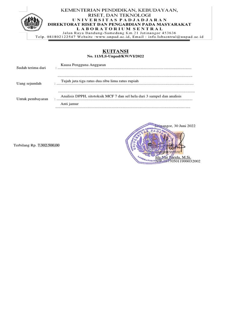 113 - Kuitansi Kuasa Pengguna Anggaran | PDF | Pengelolaan Keuangan & Uang