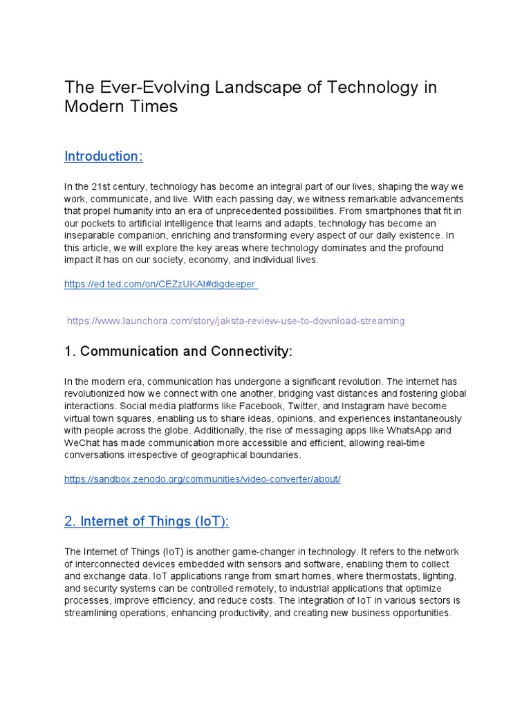 The Ever-Evolving Landscape of Technology in Modern Times | PDF ...
