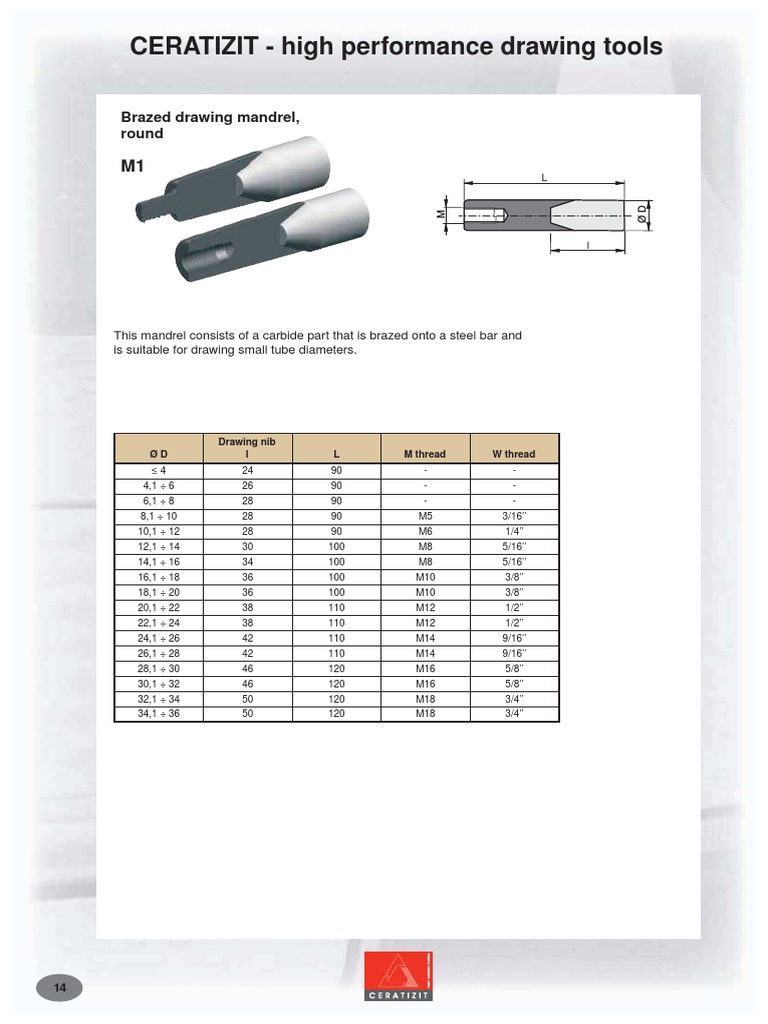 CERATIZIT - High Performance Drawing Tools: Brazed Drawing Mandrel ...