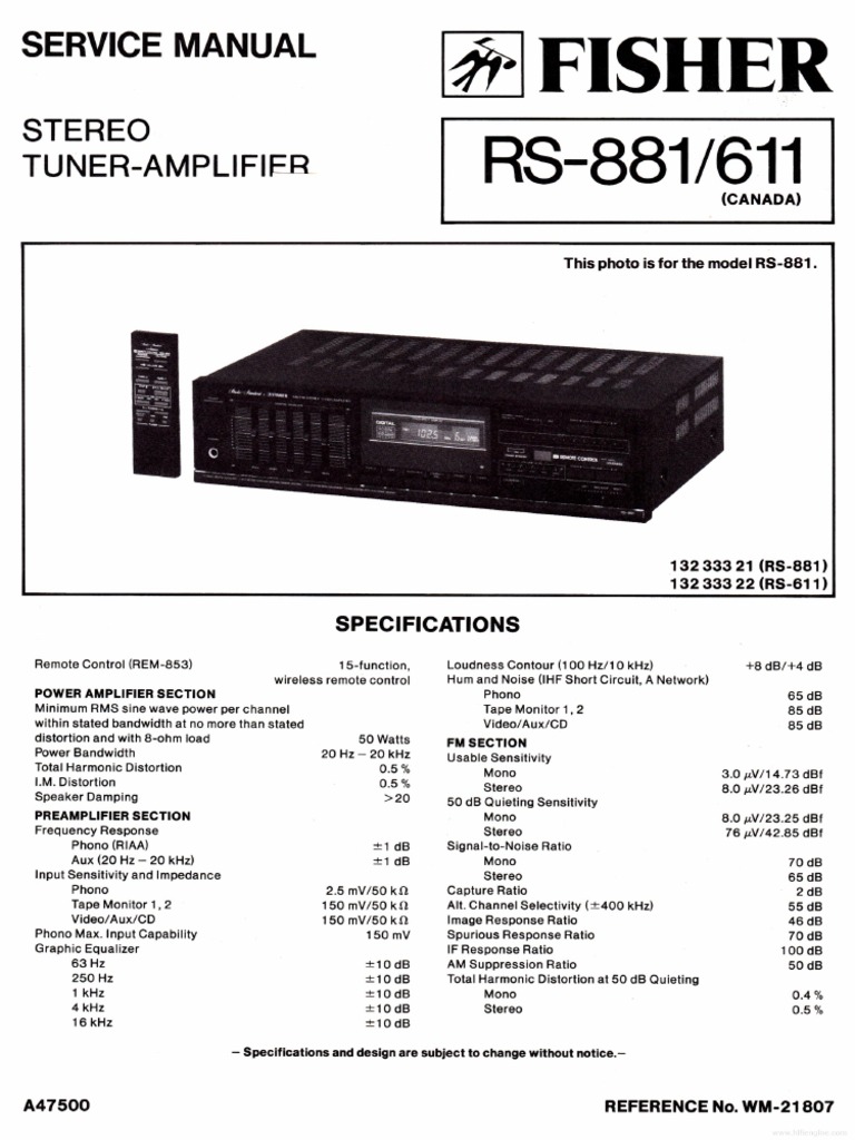 Amplificador Fisher RS881 RS611 | PDF