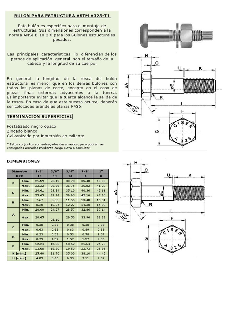 Caracteristicas Bulon Estructural ASTM A325 | PDF
