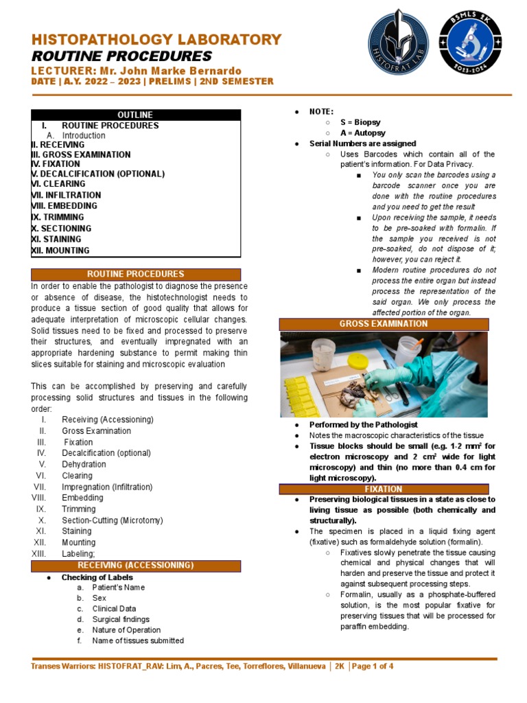Histopathology Laboratory Procedures | PDF
