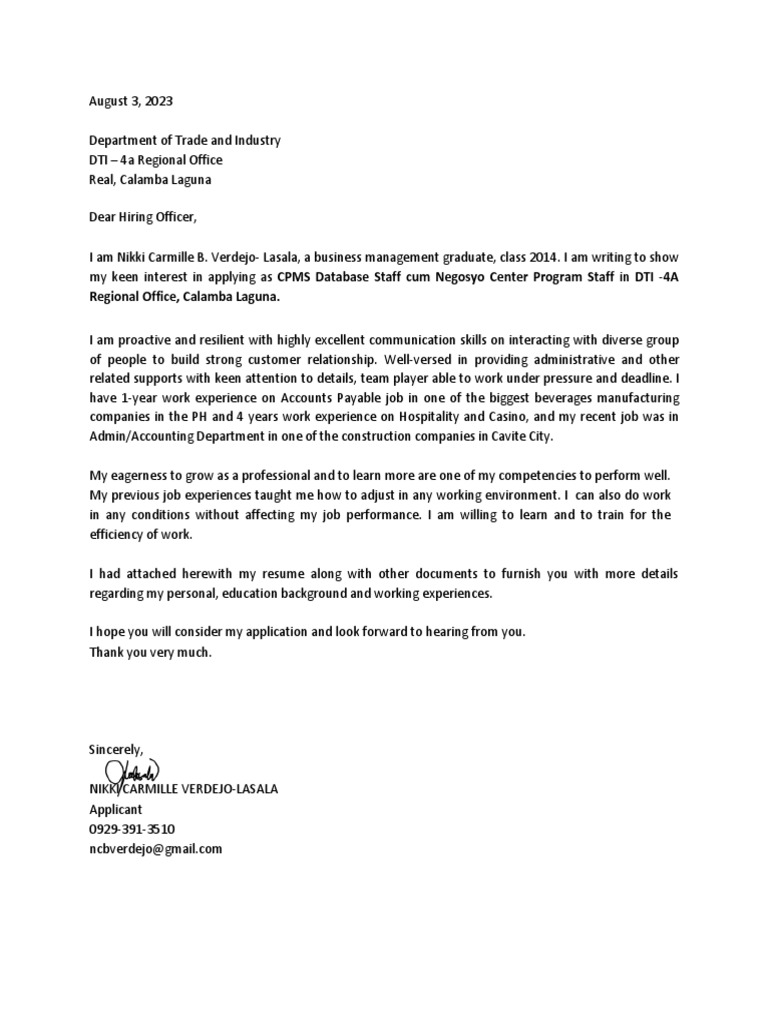 Application Letter - DTI | PDF