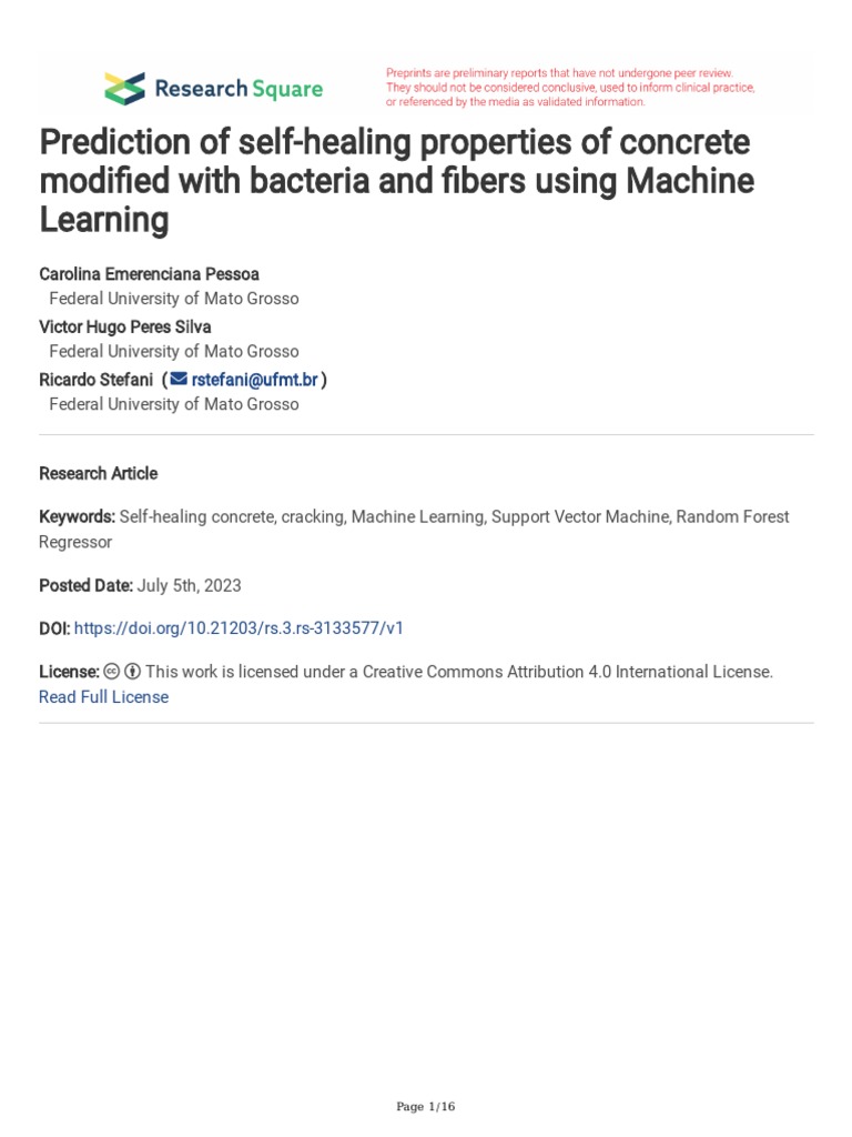 Predicting Self-Healing Concrete with ML | PDF