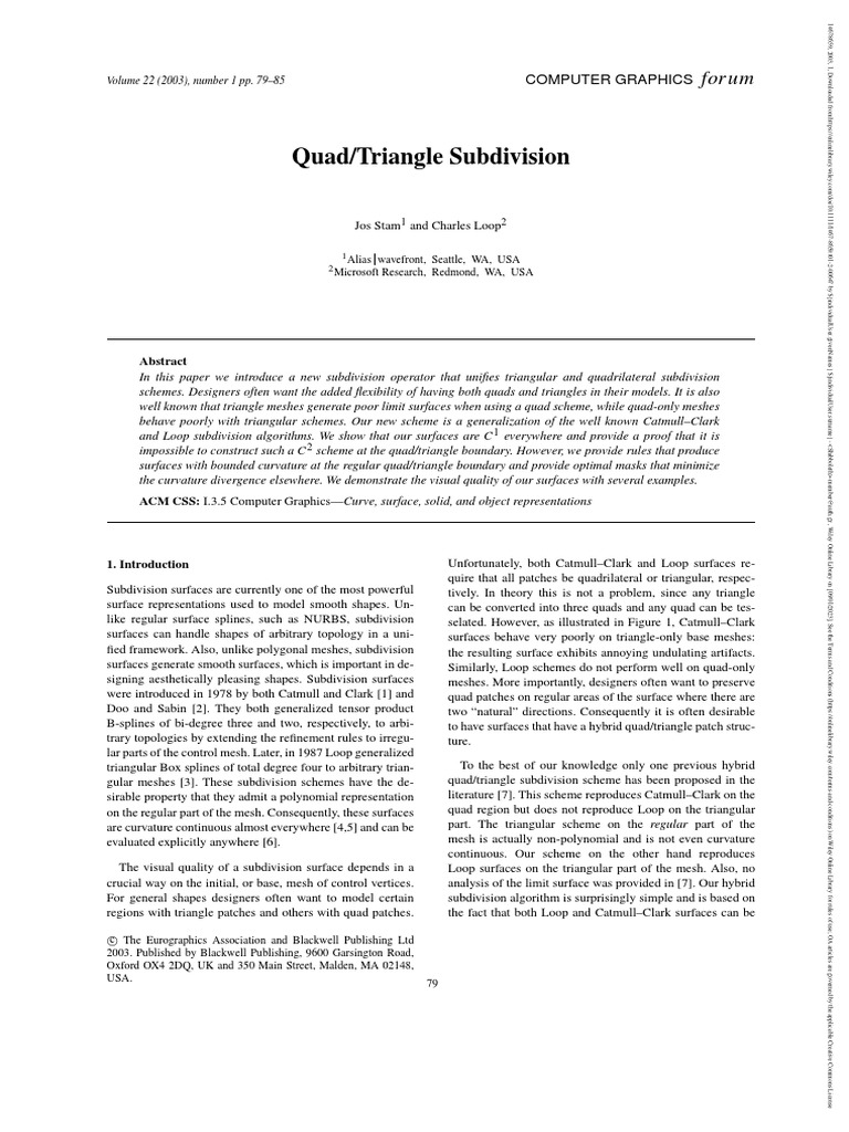 Computer Graphics Forum - 2003 - Stam - Quad Triangle Subdivision ...