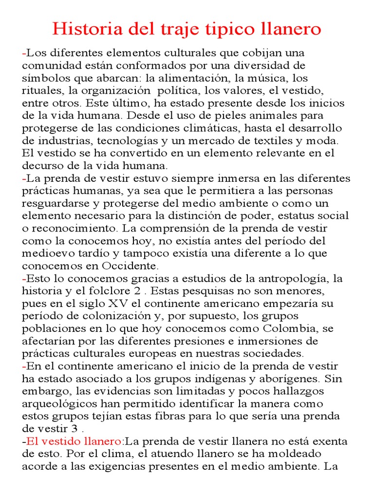 Historia Del Traje Tipico Llanero | PDF