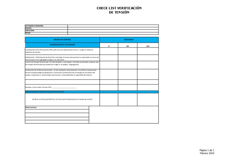 Check List Verificacion de Tension | PDF