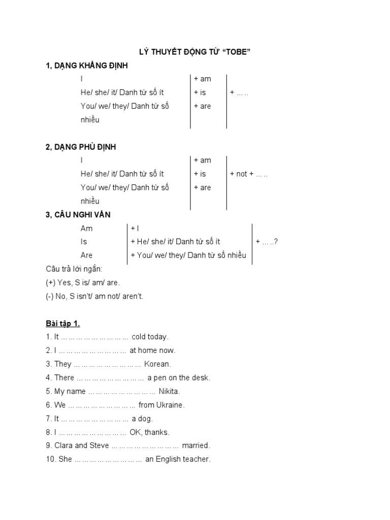 LÝ THUYẾT ĐỘNG TỪ TOBE | PDF