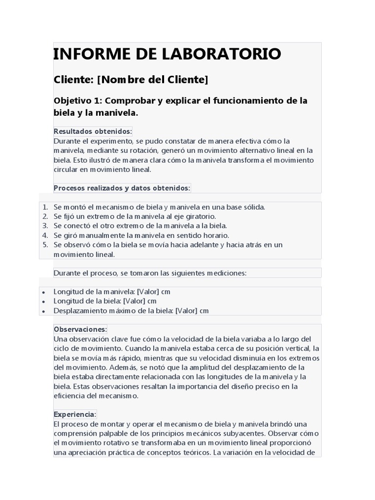 Ejemplo INFORME DE LABORATORIO Biela Manivela | PDF