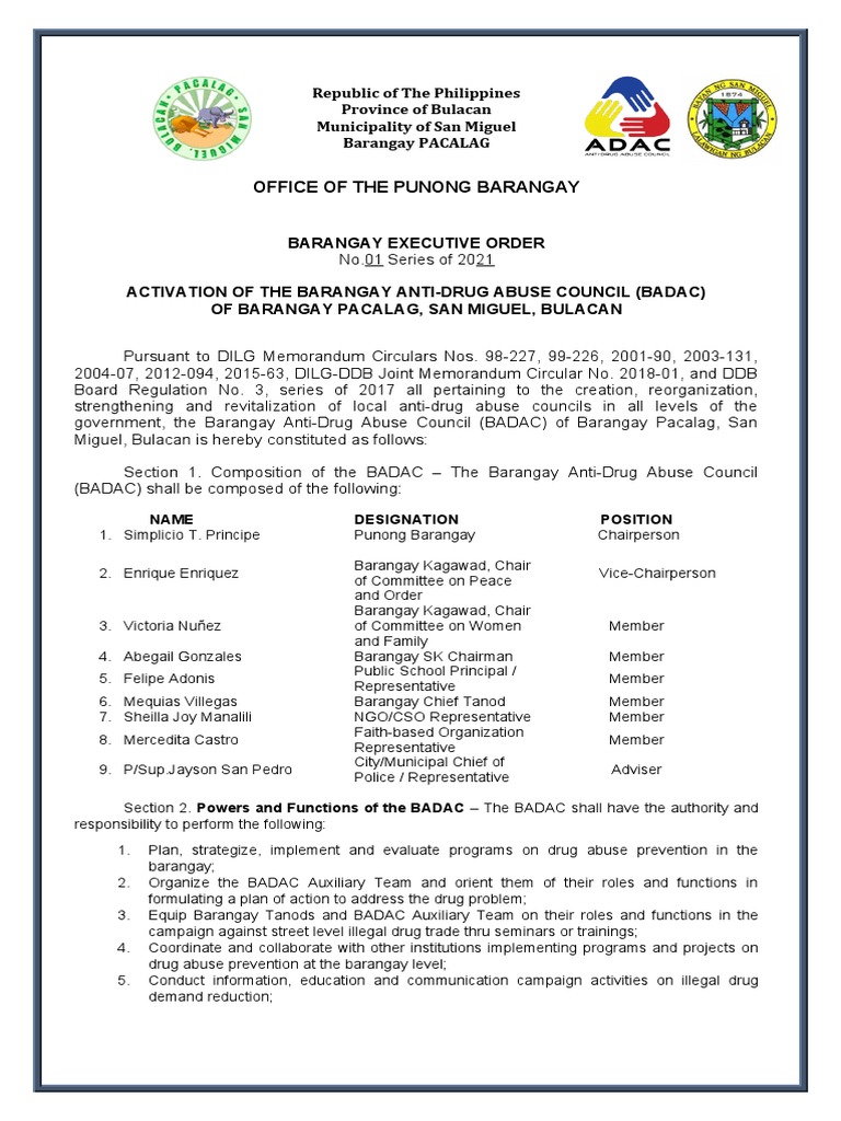 BADAC Executive Order ACTIVATION Autosaved | PDF