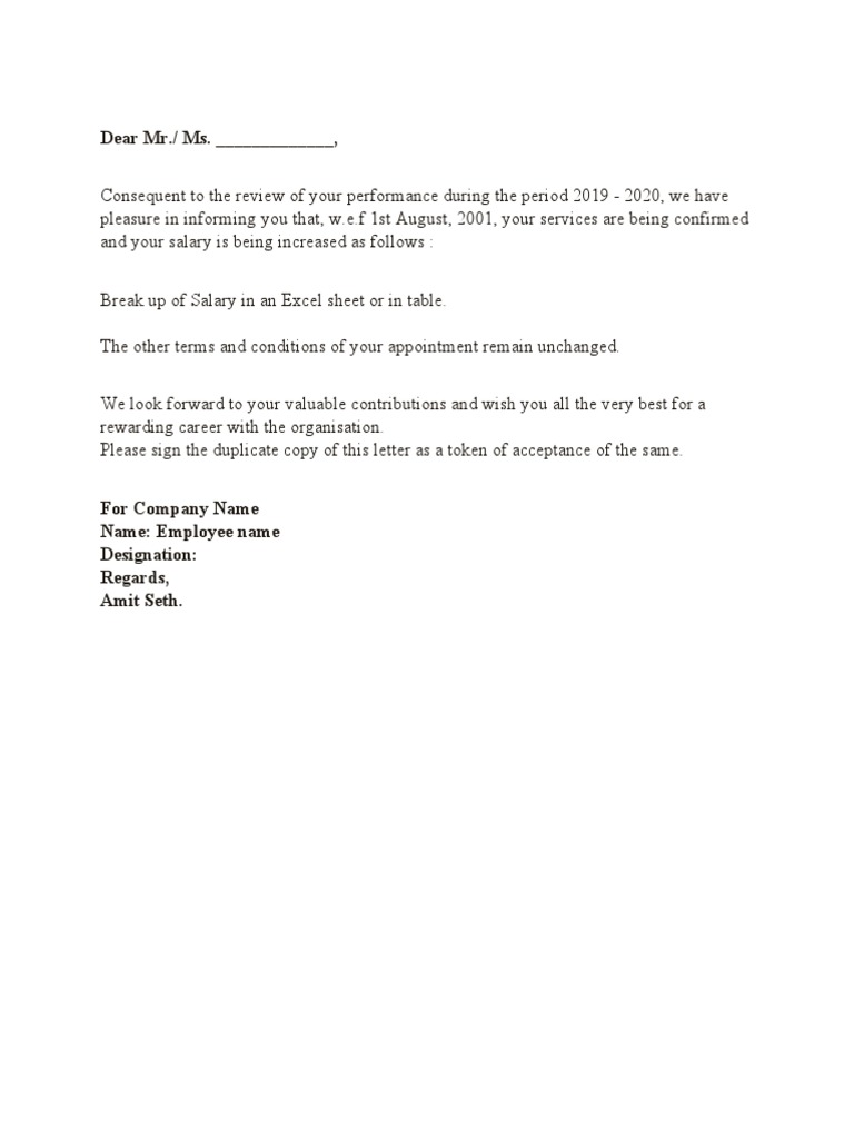 Salary Increase Letter Format From Employer | PDF