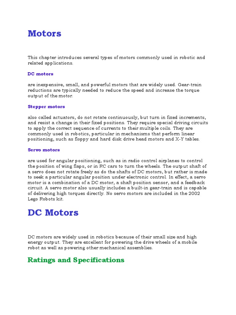 Motors: Ratings and Specifications | PDF | Servomechanism | Electric Motor