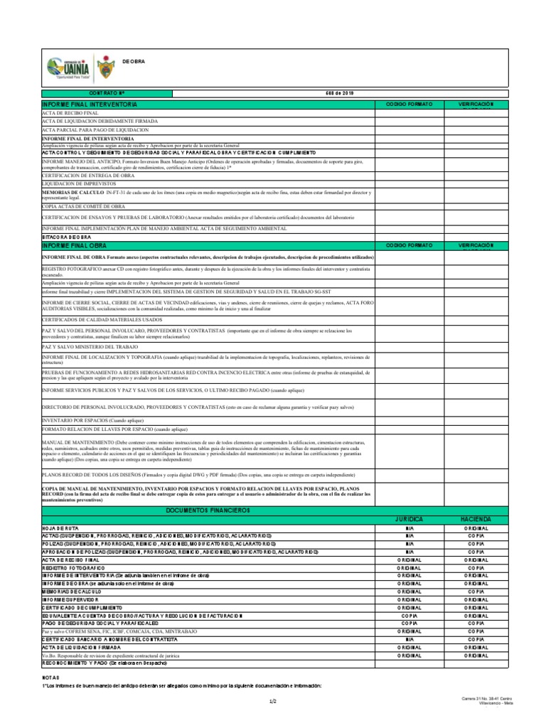 2.lista de Chequeo Informe Final para Liquidacion | PDF
