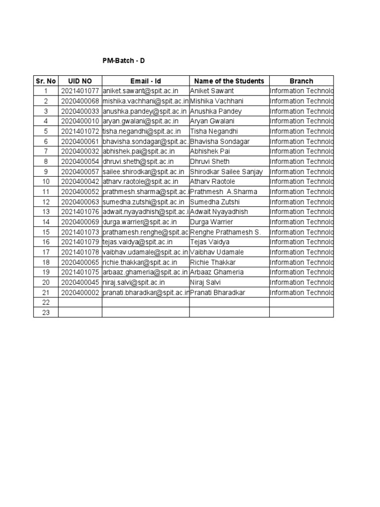Student Contact List by Batch | PDF