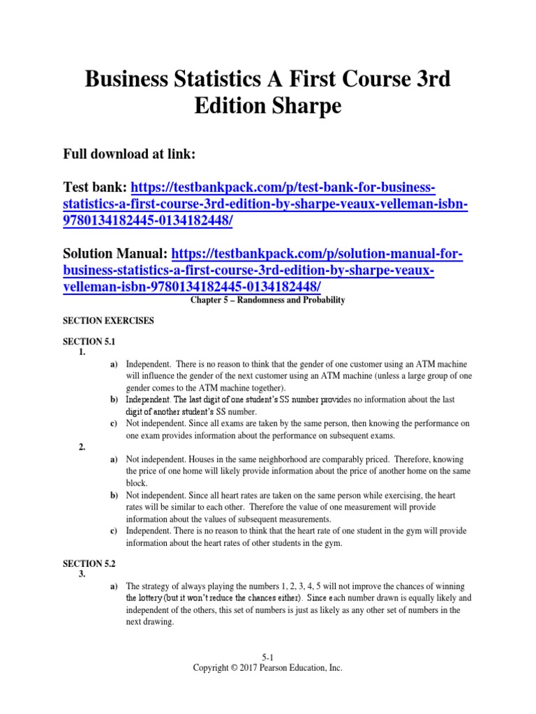 Business Statistics A First Course 3rd Edition Sharpe Solutions Manual ...