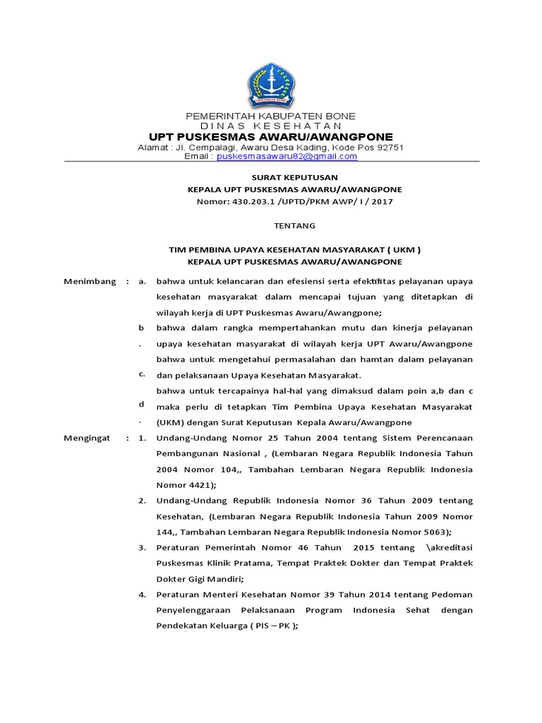 SK Dan SOP TIM PEMBINA UKM 2023 | PDF | Kesehatan Holistik