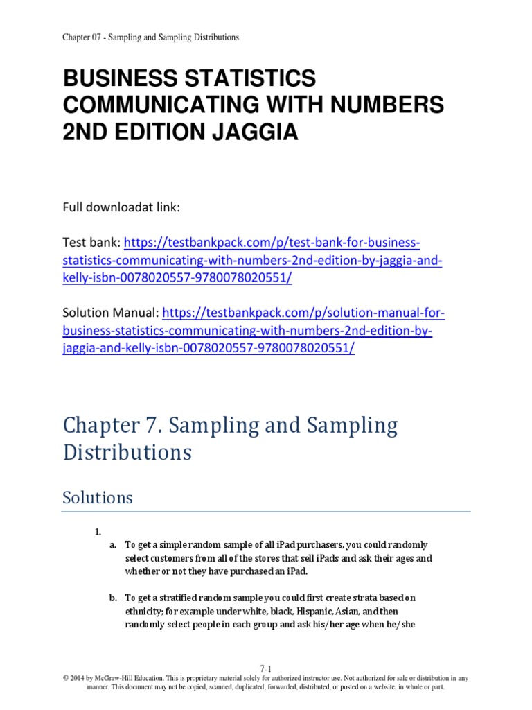 Business Statistics Communicating With Numbers 2nd Edition Jaggia ...