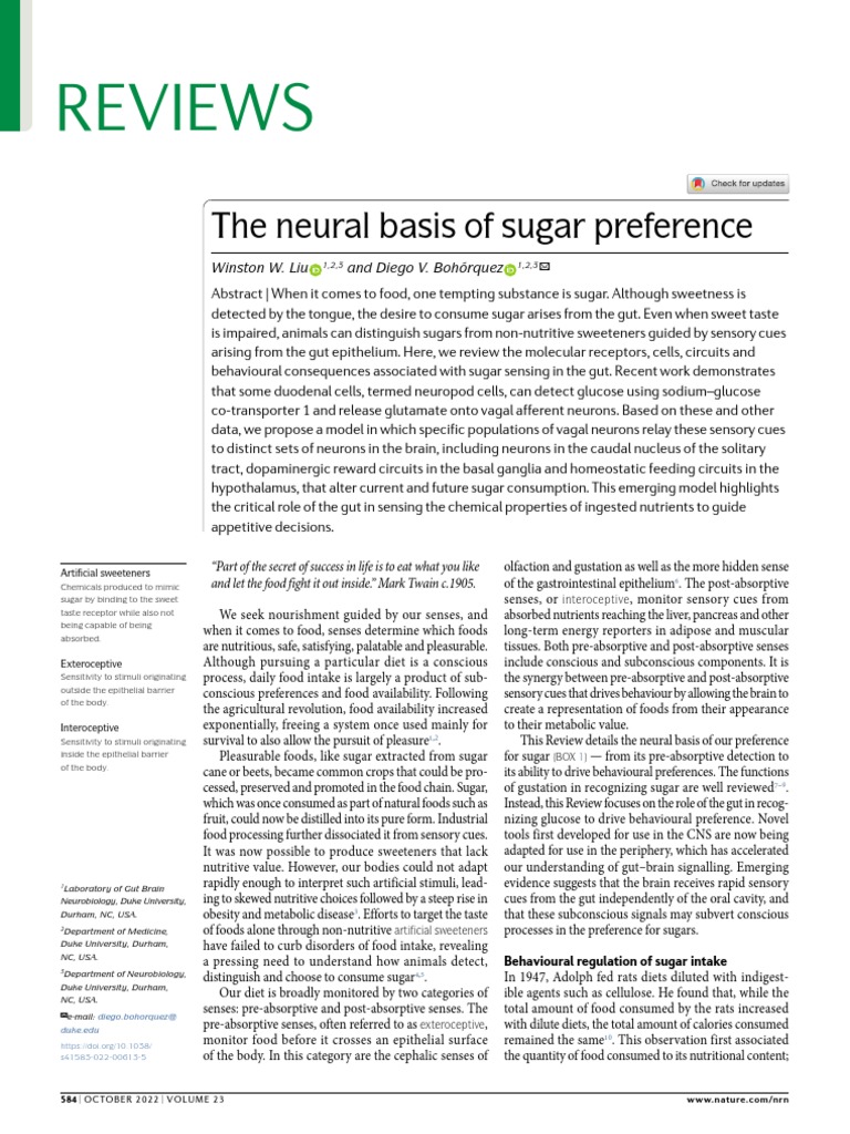 The Neural Basis of Sugar Preference | PDF