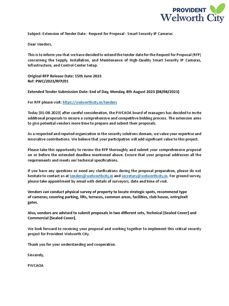 PWC RFP CCTV 2023 Extension2 | PDF | Request For Proposal | Closed ...