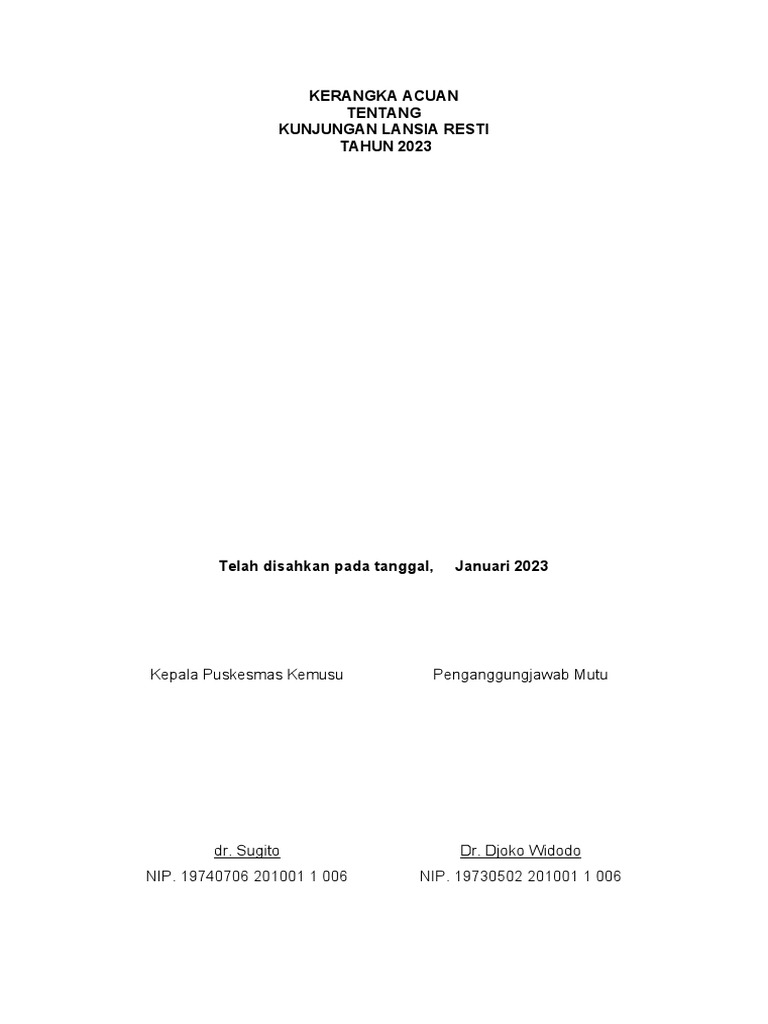 KAK PELAYANAN LANSIA 2023 New | PDF