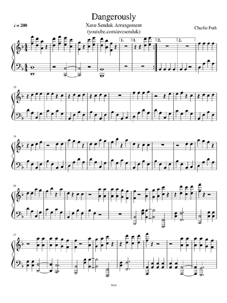 Dangerously - Charlie Puth (Piano Cover) - Xave Senduk | PDF