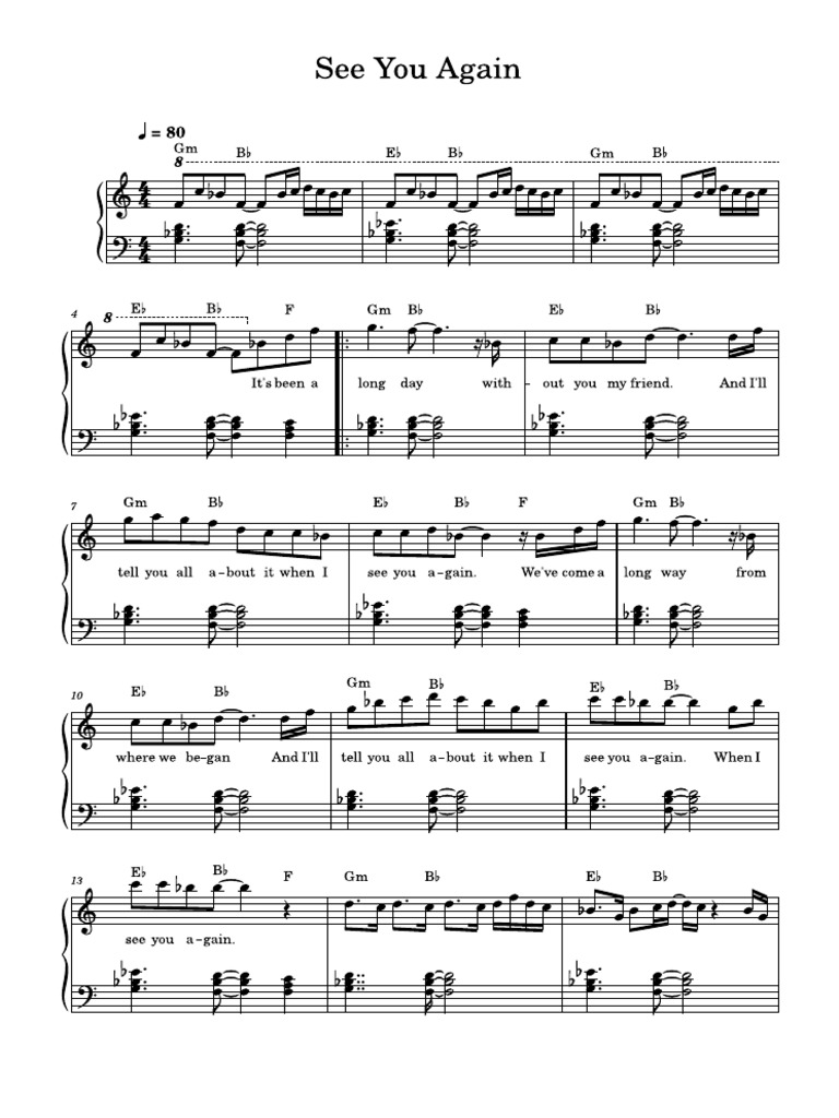 See You Again – Wiz Khalifa & Charlie Puth (Solo Piano) | PDF