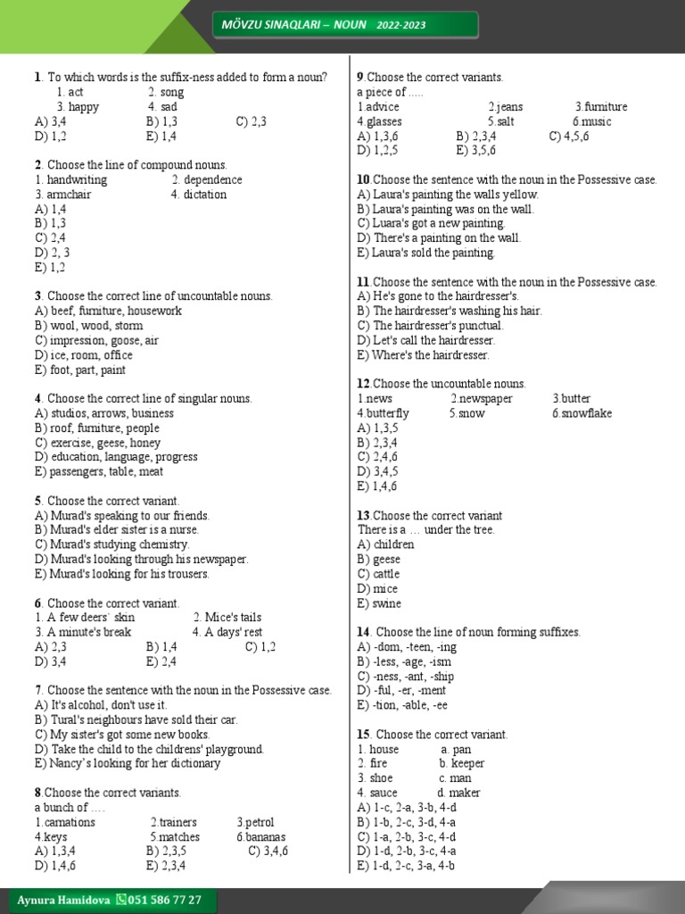 Movzu Sinaqlari Noun | PDF