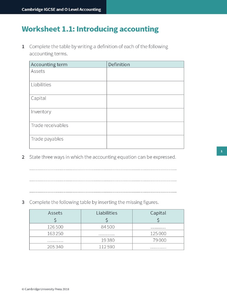 Introduction To Accounting Worksheet | PDF