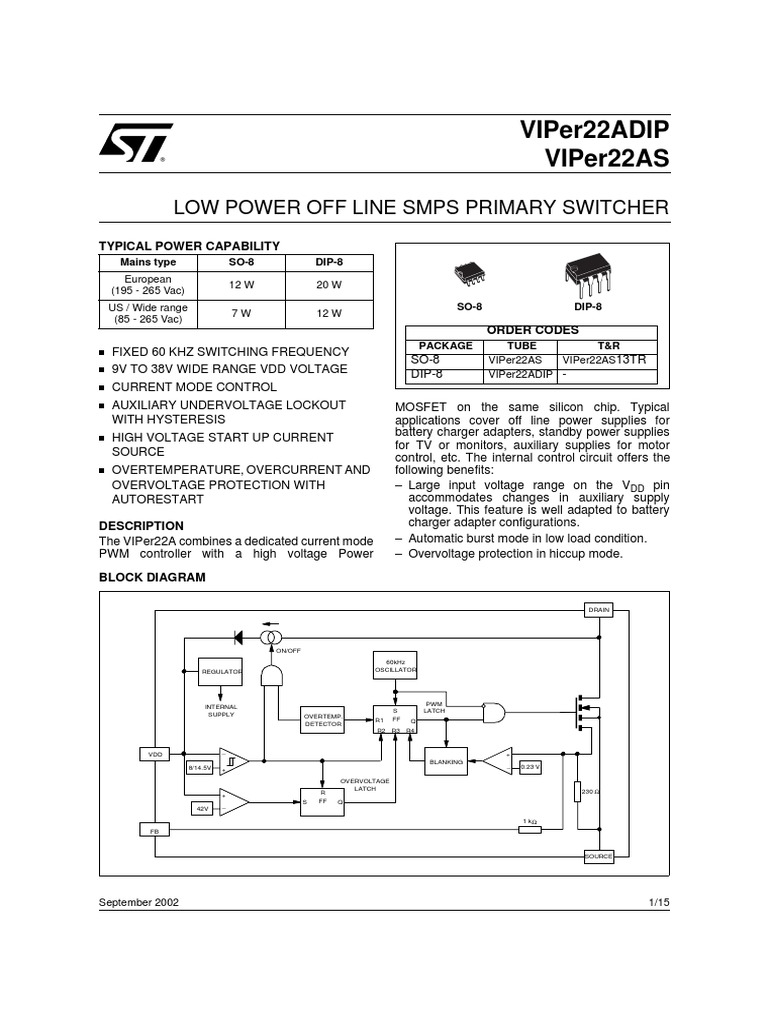 VIPer22AS STMicroelectronics | PDF | Field Effect Transistor | Mosfet