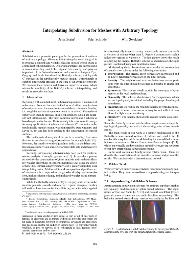 Interpolating Subdivision For Meshes - C867 | PDF