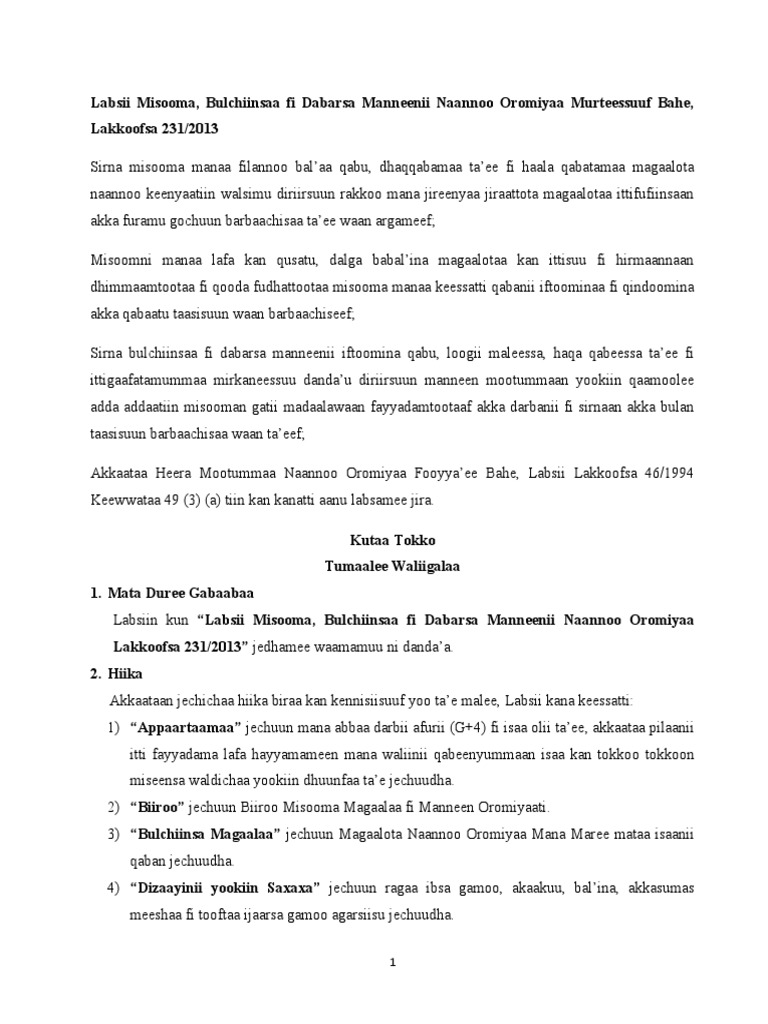 Labsii Misooma Manneen Oromiyaa 231/2013 | PDF | Politics | Religion & Spirituality